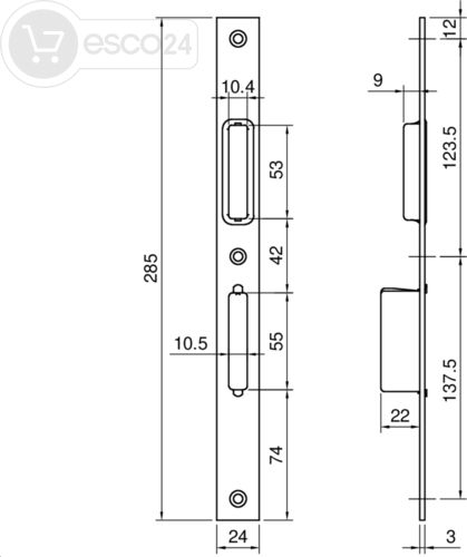 SCHLIEßPLATTE FÜR KFV 49 UND 59 PZW F3X24X285 MM, NIRO, DIN L/R | 702757