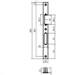 SCHLIEßPLATTE FÜR KFV 49 UND 59 PZW F3X24X285, FÜR E-ÖFFNER, NIRO, L/R ...