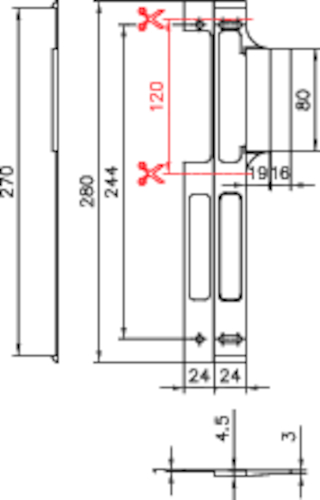 ISO-Platte BKS, Universal, schwarz Lappen 19-35mm, für SB F3x24mm, R ...