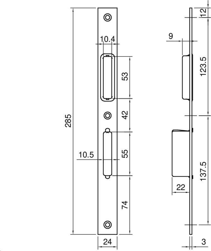SCHLIEßPLATTE FÜR KFV 49 UND 59 PZW F3X24X285 MM, NIRO, DIN L/R | 702757